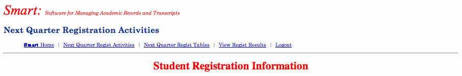 Sample Smart Regist. Student Results